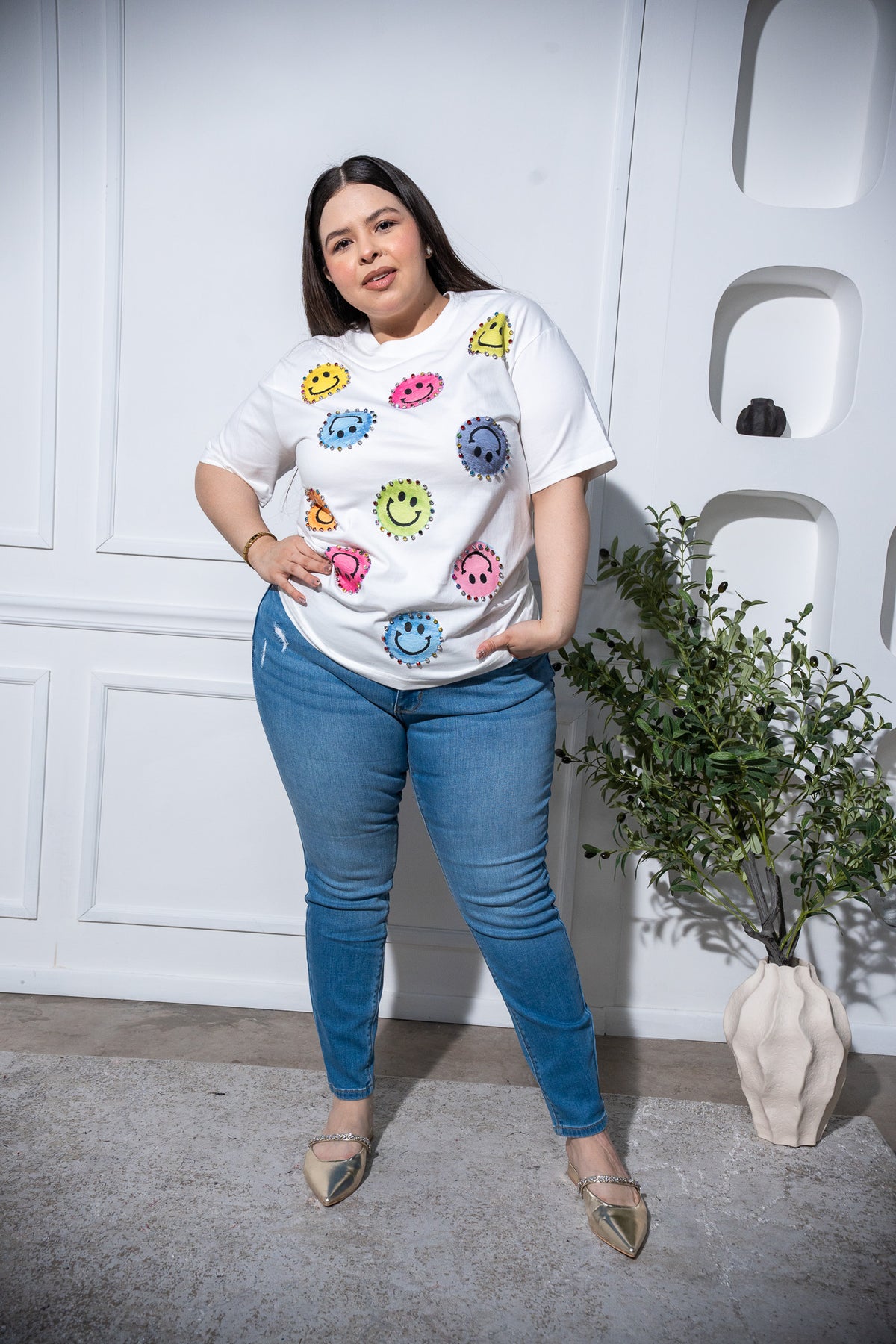 Playera Curvy Happy Face Piedras Blanca | Colette Curve – COLETTE CURVE